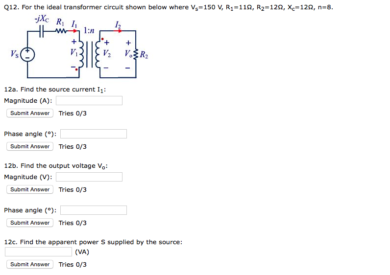 Solved For the ideal transformer circuit shown below where | Chegg.com