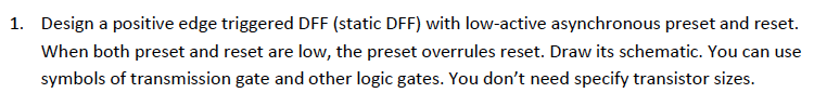Design a positive edge triggered DFF (static DFF) | Chegg.com