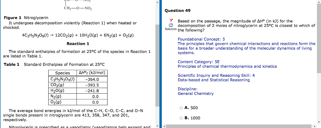 Solved CH2-0-NO2 Question 49 Figure 1 Nitroglycerin It | Chegg.com