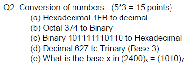 Solved Conversion of numbers. Hexadecimal 1FB to decimal | Chegg.com