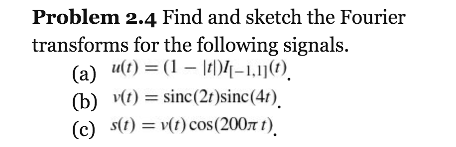 Solved Problem 2.4 Find and sketch the Fourier transforms | Chegg.com