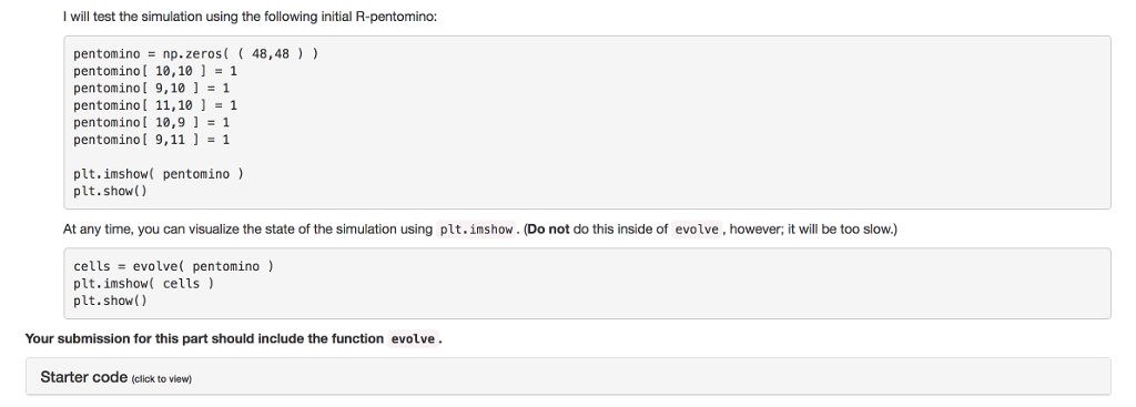 Conway's Game of Life 10 points Our example starting | Chegg.com