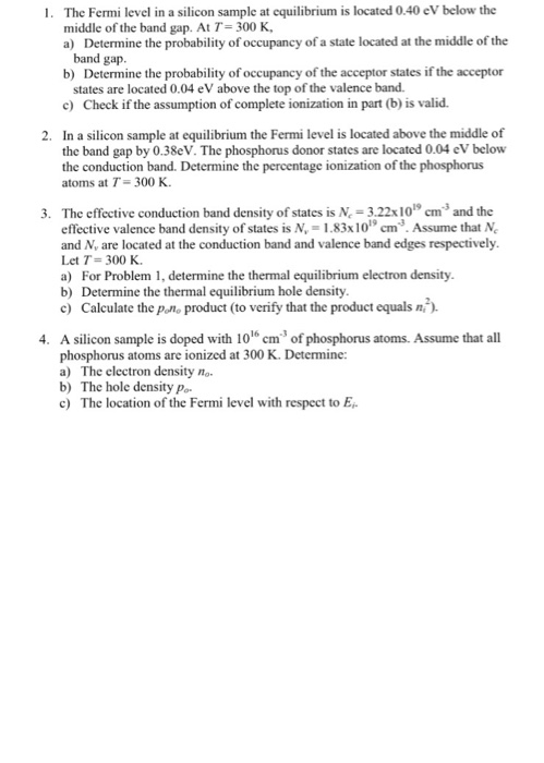 Solved The Fermi level in a silicon sample at equilibrium is | Chegg.com
