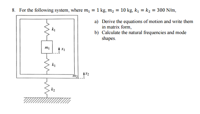 Solved 8. For the following system, where m1 = 1 kg, m2 = 10 | Chegg.com