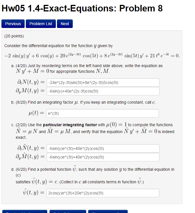 Solved Hw05 1.4-Exact-Equations: Problem 8 Previous Problem | Chegg.com