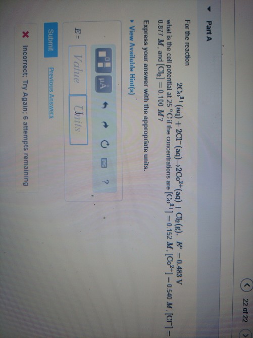 Solved K22 of 22> PartA For the reaction 2Co3+(aq) | Chegg.com