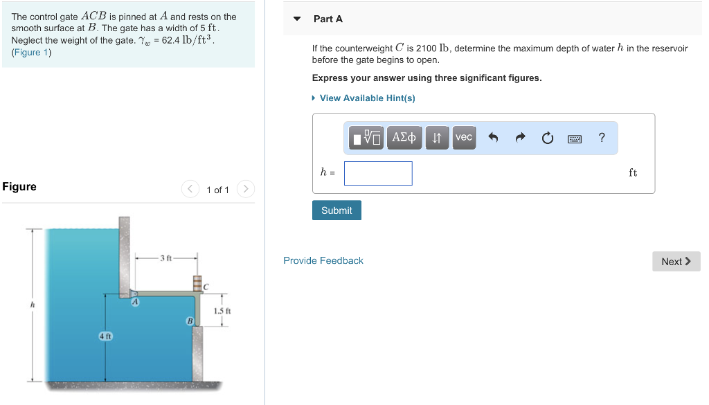 Solved The control gate ACB is pinned at A and rests on the | Chegg.com