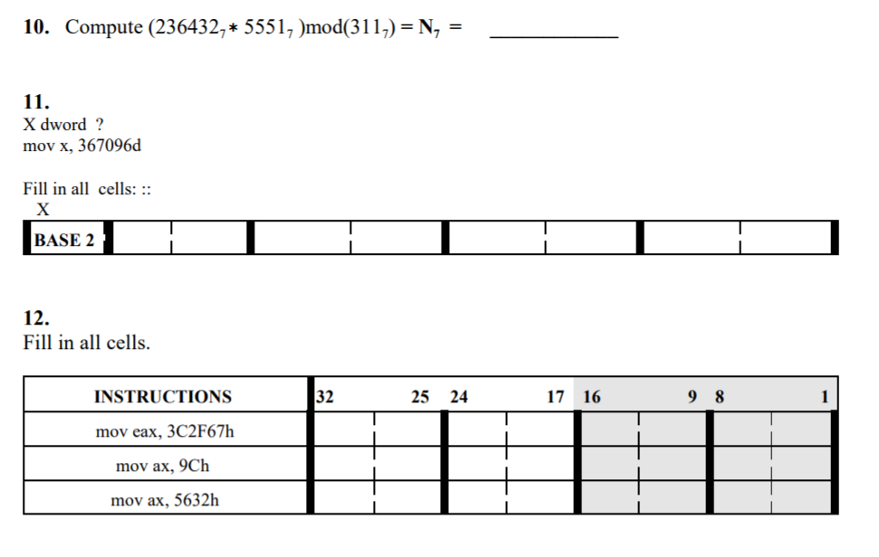 Solved 10. Compute (2364327+555 l.)mod(3117)-N, = 1 X dword | Chegg.com