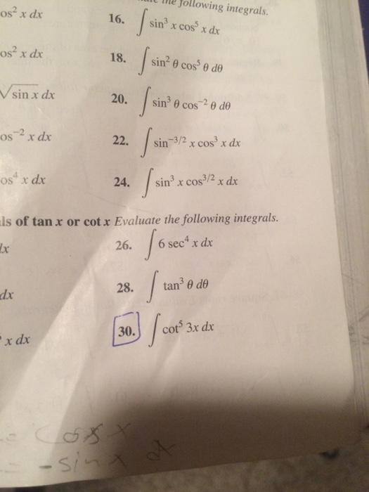 Solved Integral sin^3 x cos^3/2 x dx of tan x or cot x | Chegg.com