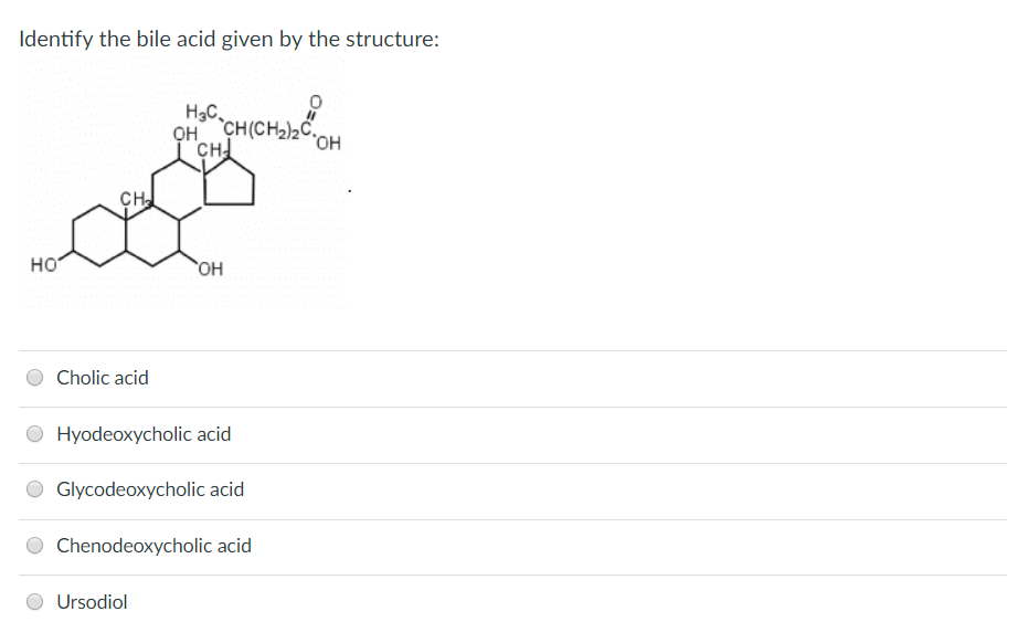 Solved Identify the bile acid given by the structure 0 OH-CH | Chegg.com