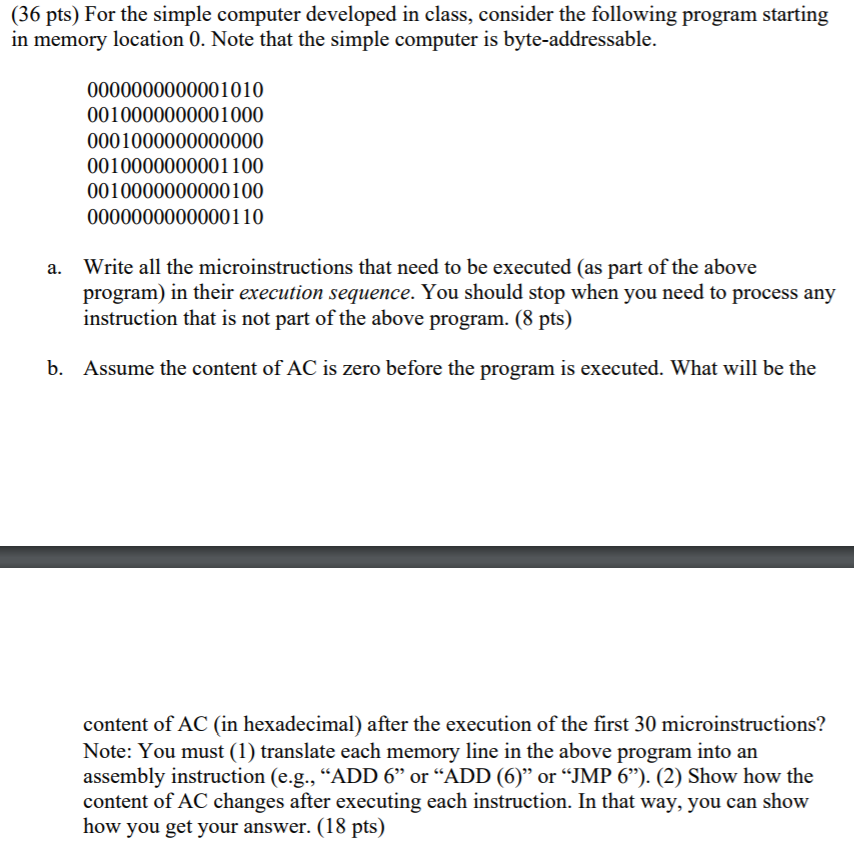 (36 pts) For the simple computer developed in class, | Chegg.com