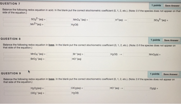 Solved Balance the following redox equation in acid. In the | Chegg.com
