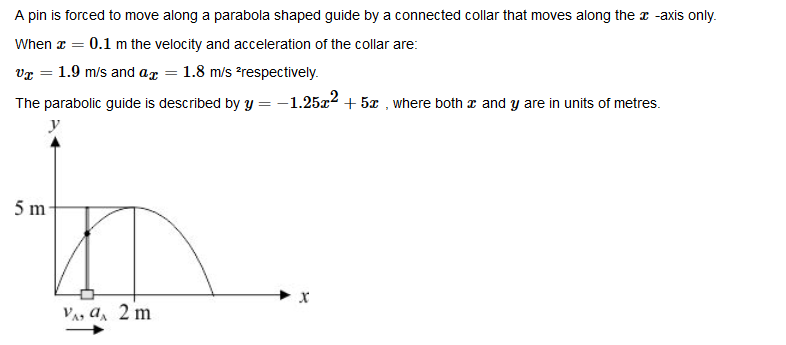Solved A pin is forced to move along a parabola shaped guide | Chegg.com