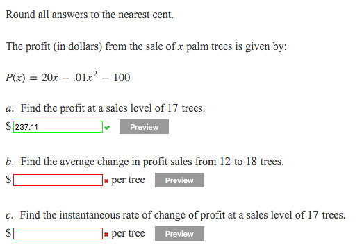 Solved The profit (in dollars) from the sale of x palm trees | Chegg.com