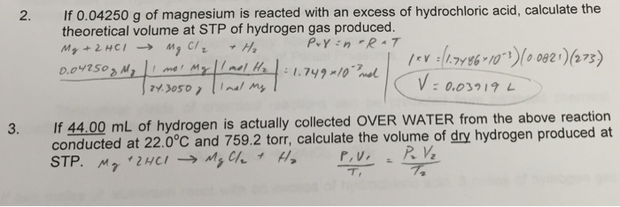 Solved If 0.04250 g of magnesium is reacted with an excess | Chegg.com