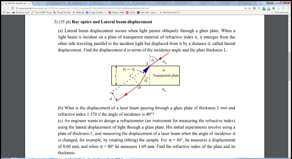 Solved Ray optics and Lateral beam displacement (a) Lateral | Chegg.com