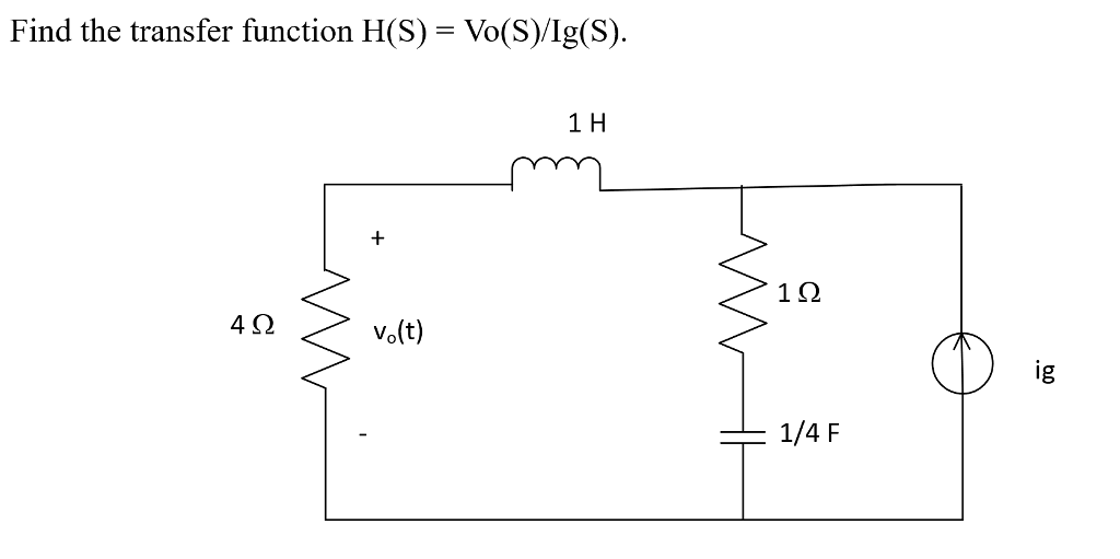 Solved Find the transfer function H(S) = Vo(S)/Ig(S). | Chegg.com