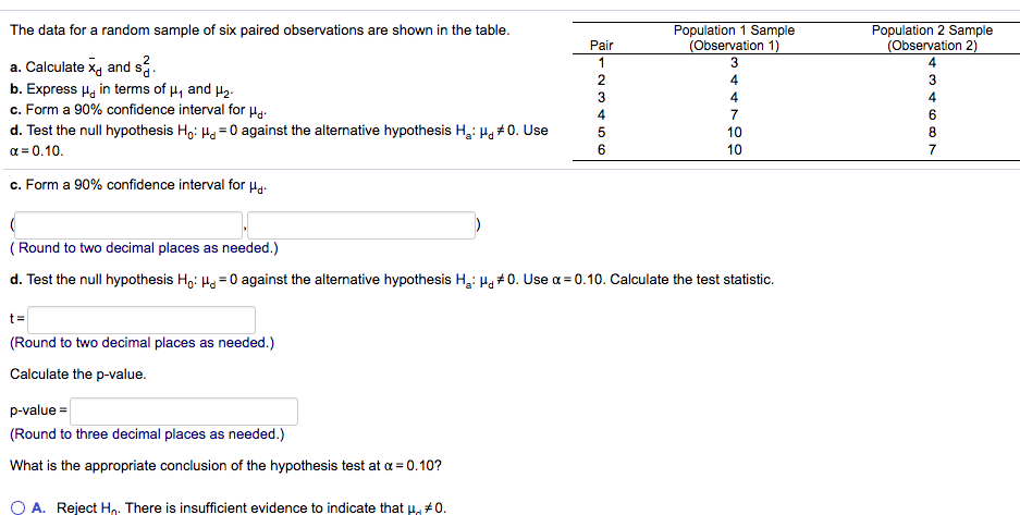 Solved The Data For A Random Sample Of Six Paired