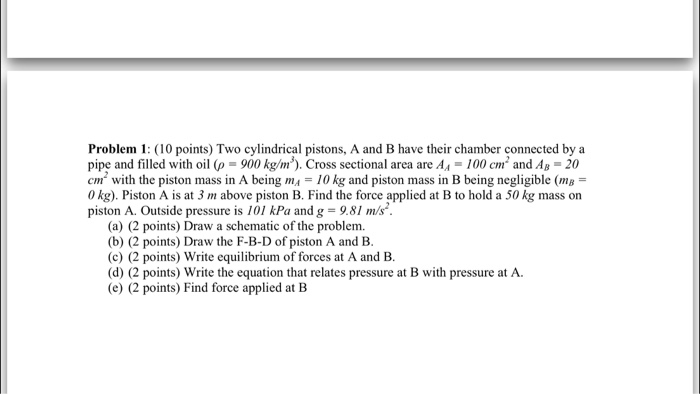 Solved Problem 1 (10 points) Two cylindrical pistons, A and | Chegg.com