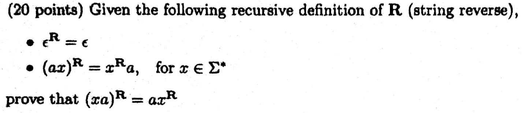 Solved (20 points) Given the following recursive definition | Chegg.com
