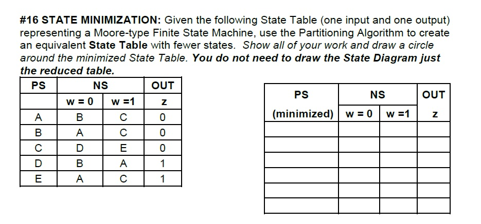 Solved #16 STATE MINIMIZATION: Given the following State | Chegg.com