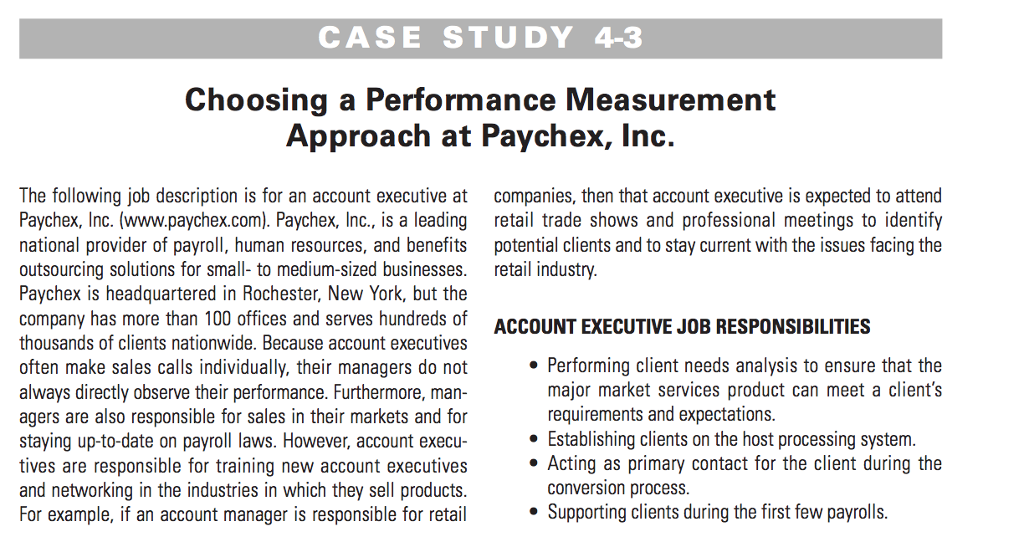 Solved CASE STUDY 4-3 Choosing a Performance Measurement | Chegg.com