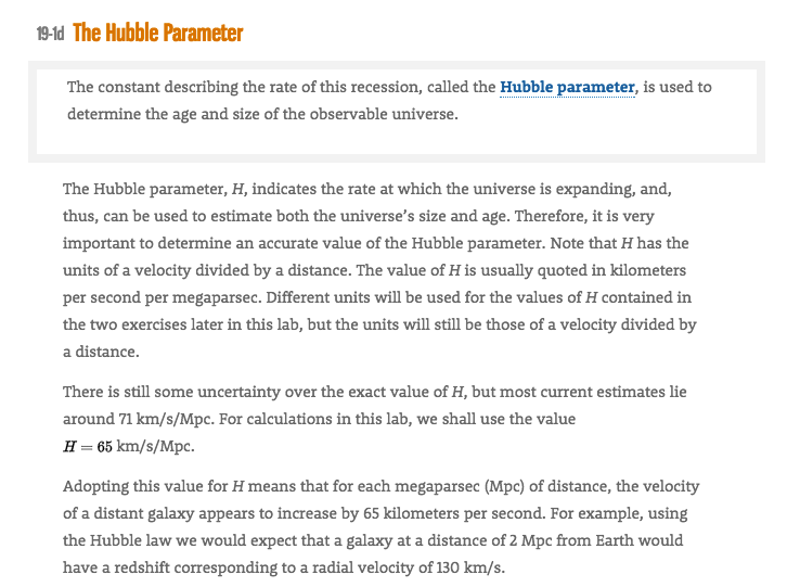 Solved 9-1d The Hubble Parameter The constant describing the | Chegg.com