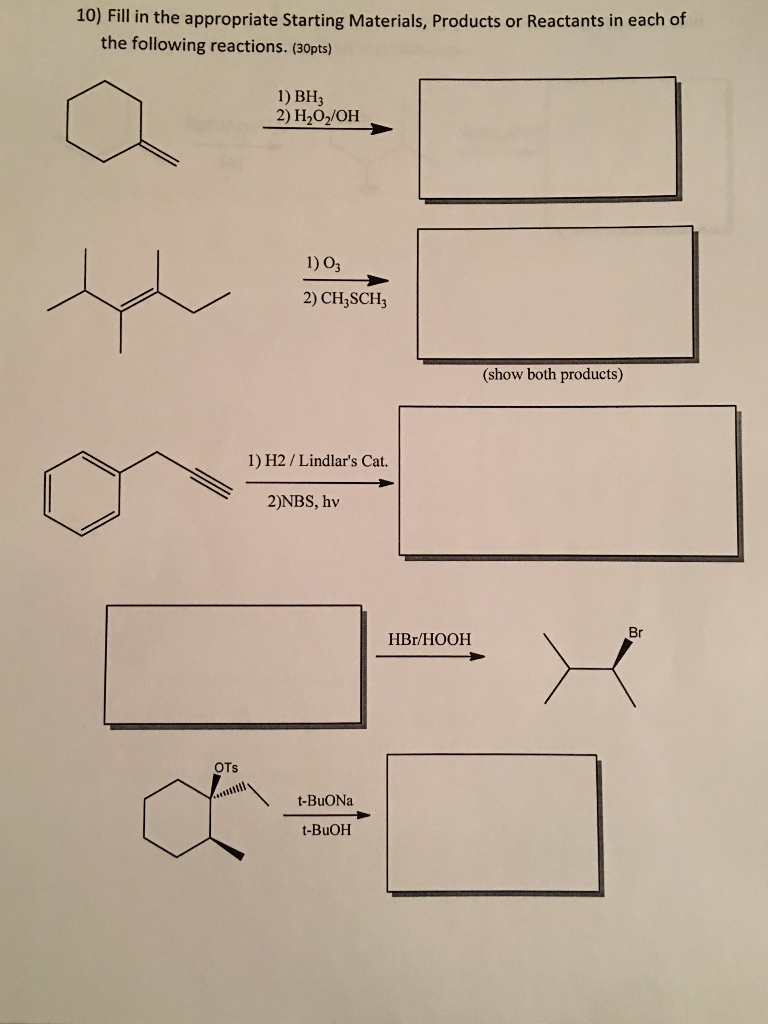 Solved Fill in the appropriate Starting Materials, Products | Chegg.com