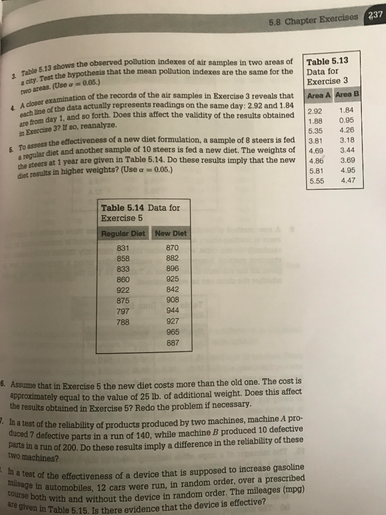 Solved 237 5.8 Chapter Exercises 3 shows the observed | Chegg.com