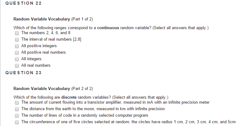 Solved QUESTION 22 Random Variable Vocabulary (Part 1 of 2) | Chegg.com