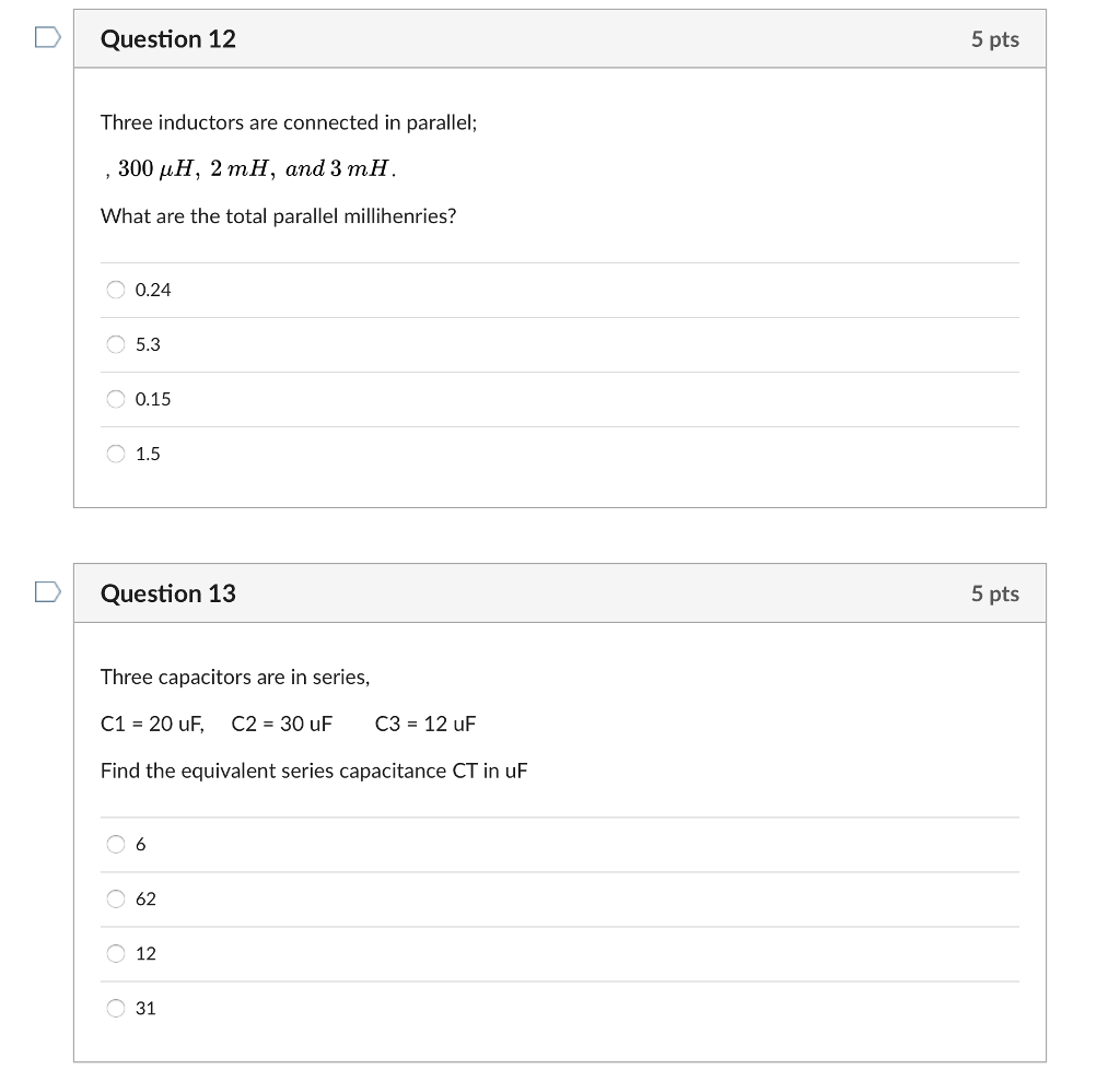 Solved Question 12 5 pts Three inductors are connected in | Chegg.com