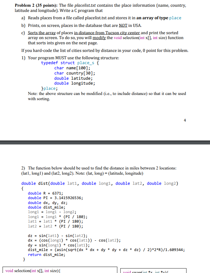 Solved Problem 2 (35 points): The file placelist.txt | Chegg.com