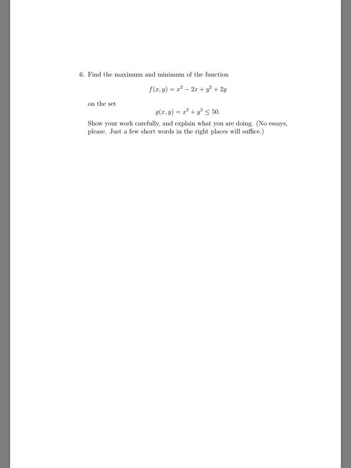 Solved 6. Find the maximum and minimum of the function | Chegg.com