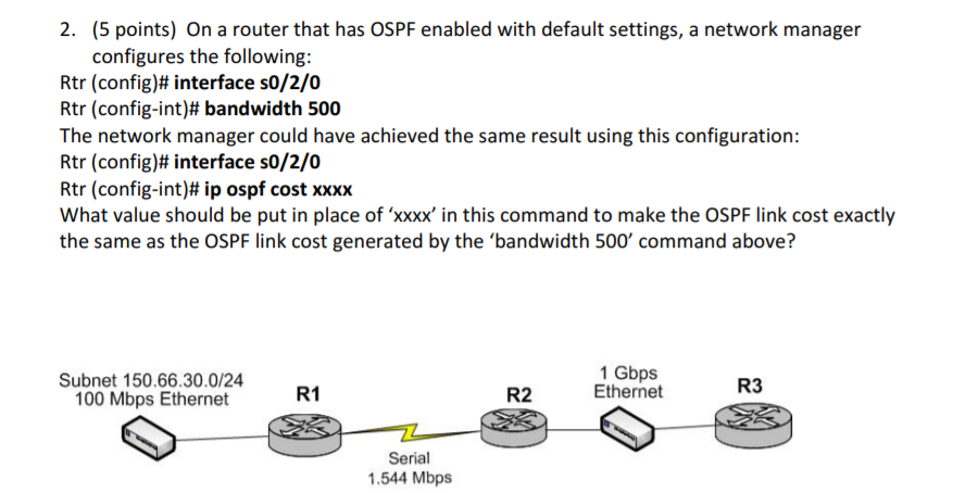 Solved 2. (5 points) On a router that has OSPF enabled with | Chegg.com