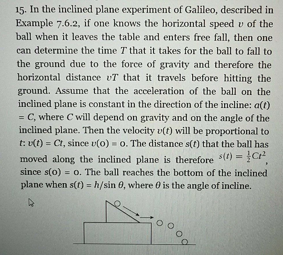 Solved 15. In the inclined plane experiment of Galileo, | Chegg.com