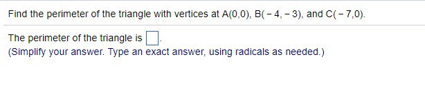 Solved Find the perimeter of the triangle with vertices at | Chegg.com