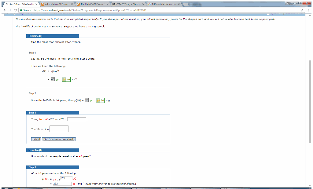 Solved The Half-life C,Cesium- CSTATF Taday ← Secure | | Chegg.com