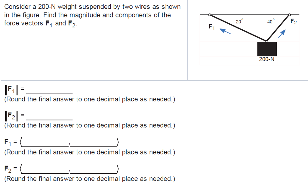 Solved Consider a 200-N weight suspended by two wires as | Chegg.com