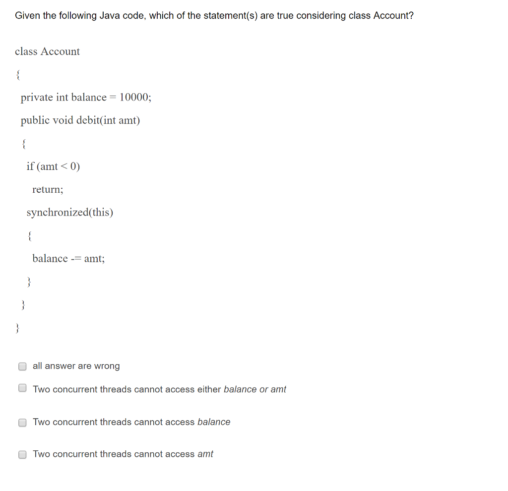 Solved Given the following Java code, which of the | Chegg.com