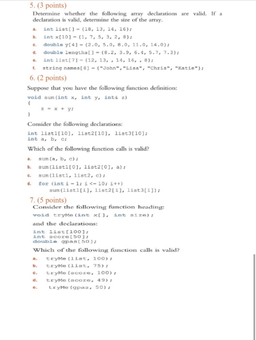 Solved 1.(3 points) Consider the following declaration: int | Chegg.com