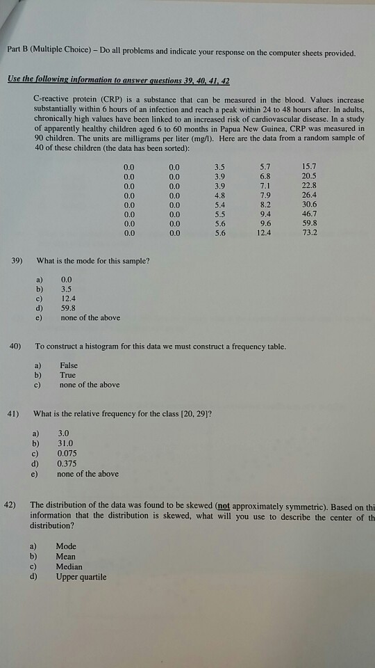 Solved Part B (Multiple Choice) -Do all I problems and | Chegg.com