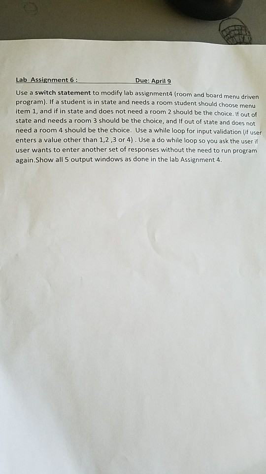 Lab Assignment 6: Use a switch statement to modify | Chegg.com