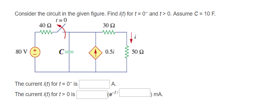 Solved Consider the circuit in the given figure. Find i(t) | Chegg.com