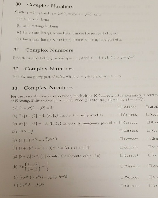 Solved 30 Complex Numbers Given zu 는 3 + j4 and z2 2e,r/4, | Chegg.com