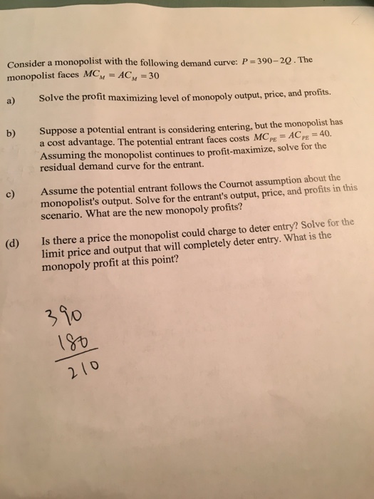 Solved Consider a monopolist with the following demand | Chegg.com Solved Consider a monopolist with the following demand | Chegg.com