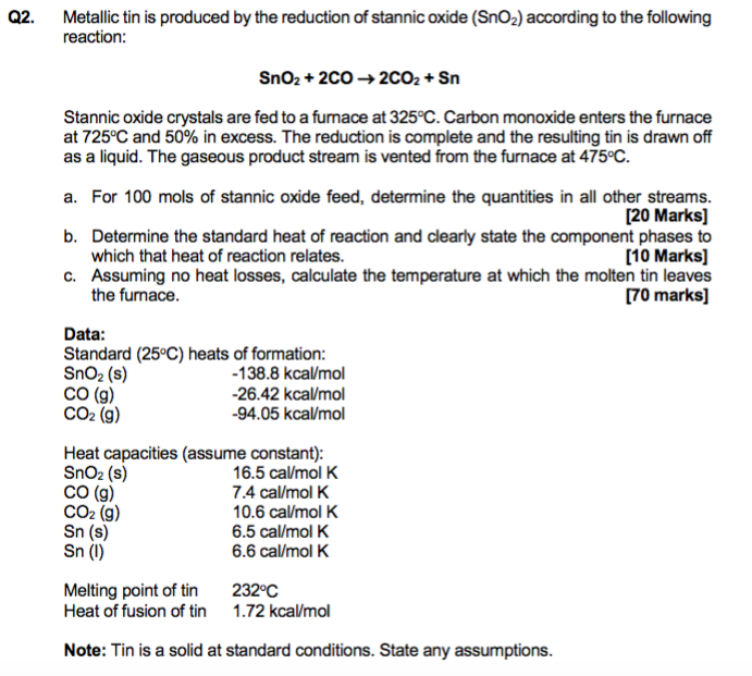 Solved Q2. Metallic tin is produced by the reduction of | Chegg.com