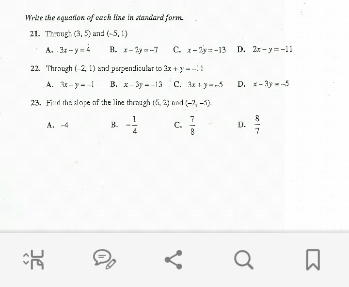 Solved Write the equation of each line in standard form. 21. | Chegg.com