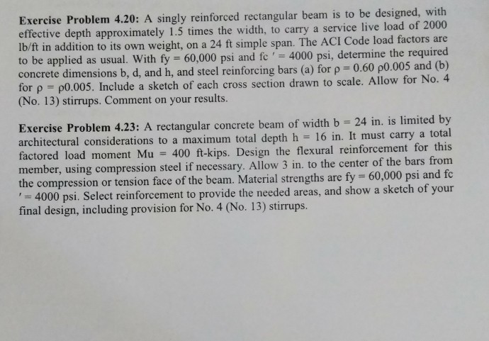 Solved Exercise Problem 4.20: A singly reinforced | Chegg.com