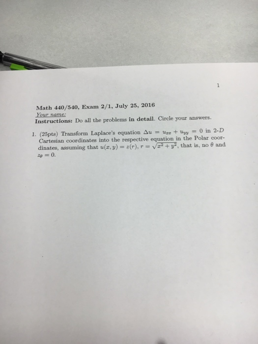 Solved Transform Laplace's equation Delta u = u_xx + u_yy = | Chegg.com