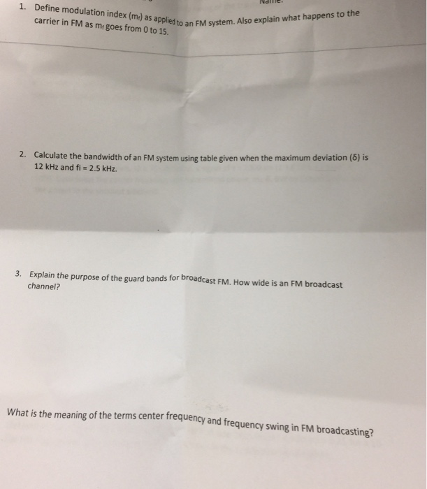 Define modulation index (m_t) as applied to an FM | Chegg.com